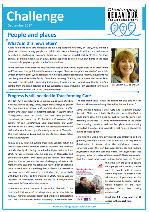 Newsletter Autumn 2017 - Challenging Behaviour Foundation